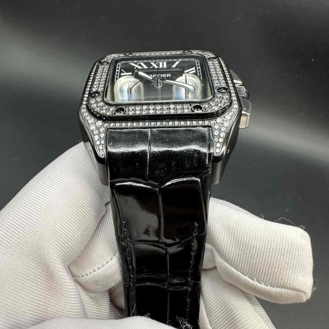 Cartier Chronograph 7750 Black diamonds case 42mm Black leather strap ...