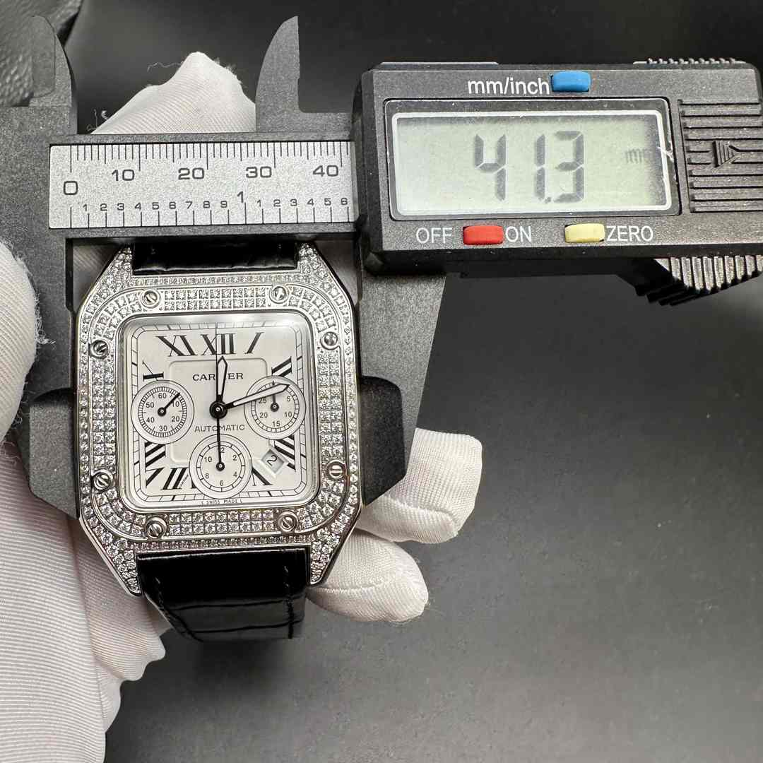 Cartier Santos Chronograph 7750 automatic movement Diamonds silver case ...